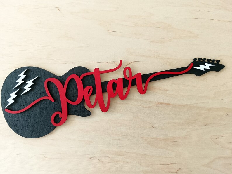 Guitar Shaped Wooden Sign, Wood Guitar Sign, Personalized Name Sign ...