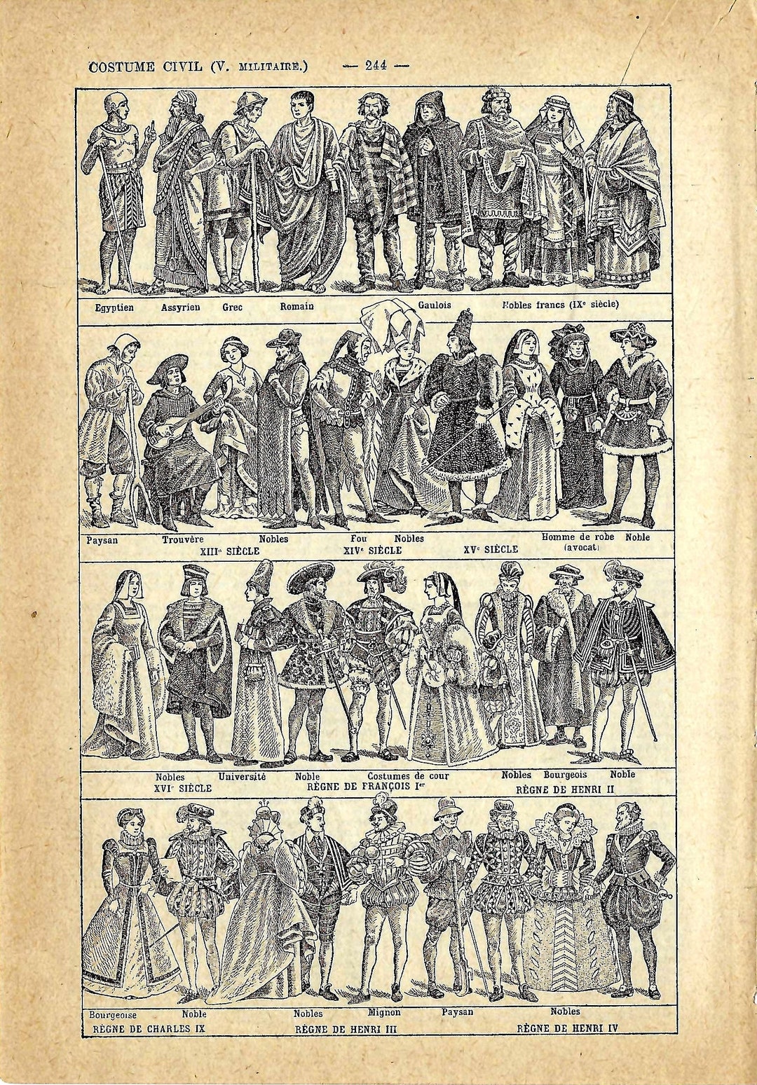 Local French Fashion a Rare Antique Book Page Illustration From 1926 ...