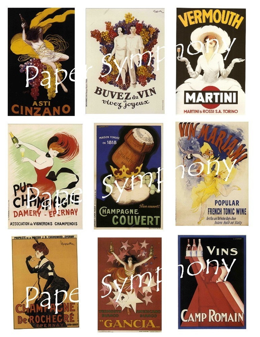 Printed Vintage Wine Poster Collage Sheet for Paper Arts, Scrapbooking ...