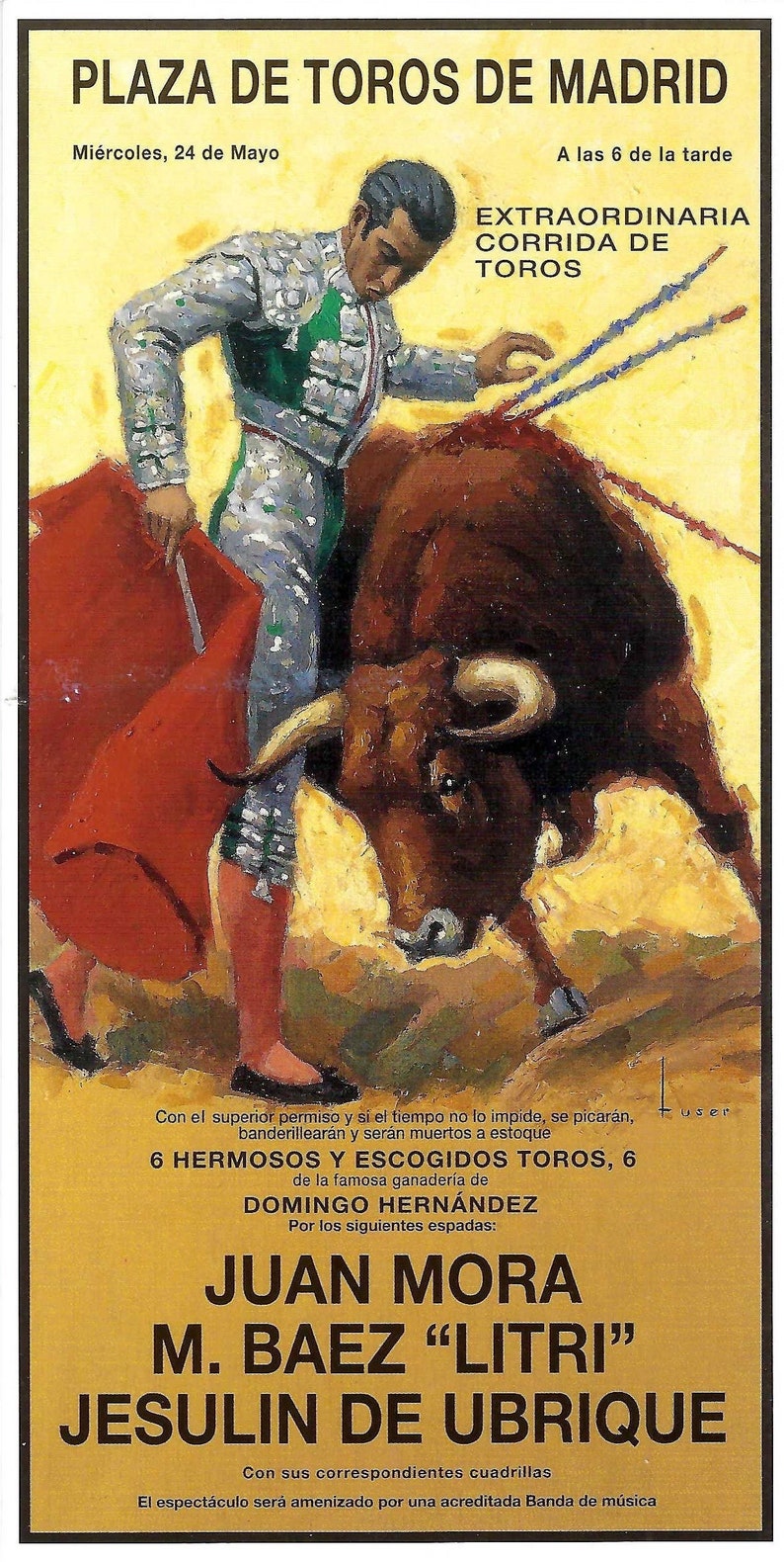Vintage Bullfighter Juan Mora Poster Postcard Plaza De Toros De Madrid ...
