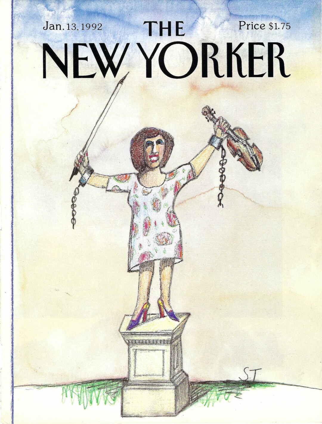 New Yorker Magazine Cover Jan. 13, 1992, A Woman, Violin & Broken Wrist ...