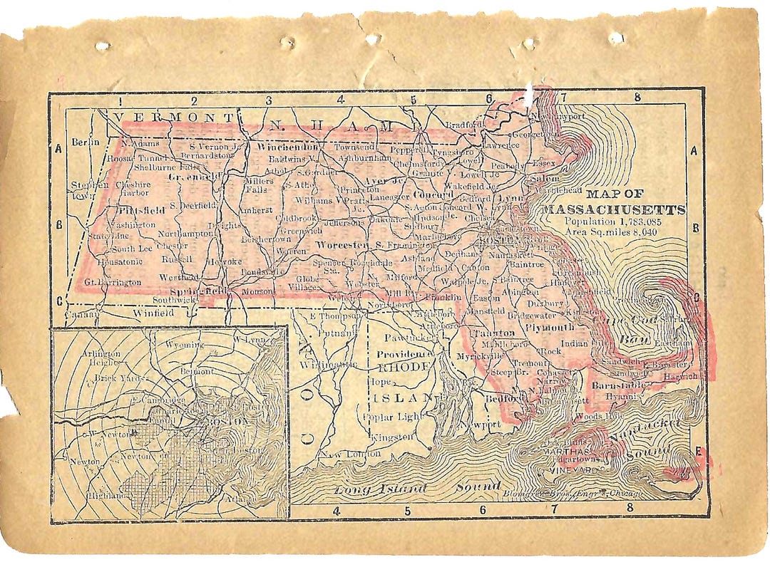 Vintage 1903 Massachusetts Map Book Page for Junk Journals, Collage ...