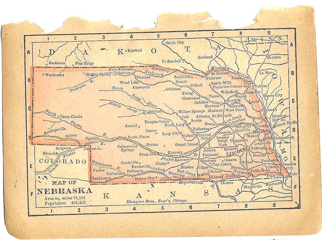 Vintage 1903 Nebraska Map Book Page for Junk Journals, Collage, Mixed ...