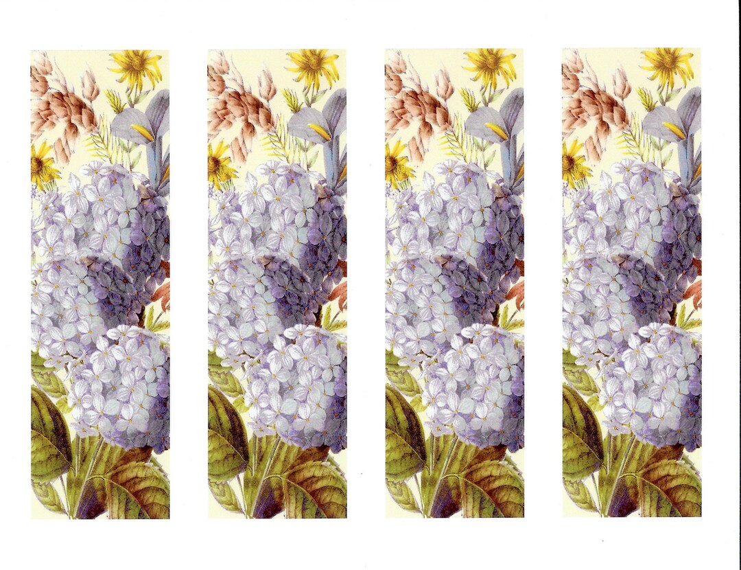 Printed Hydrangea Collage Page for DIY Bookmarks, Paper Arts ...