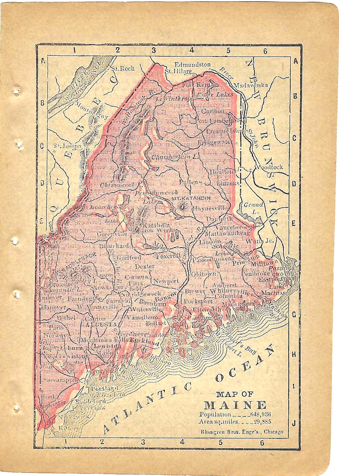 Vintage 1903 Maine Map Book Page for Junk Journals, Collage, Mixed ...