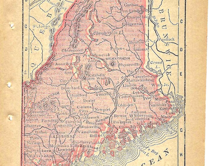 Vintage 1903 Maine Map Book Page for Junk Journals, Collage, Mixed ...