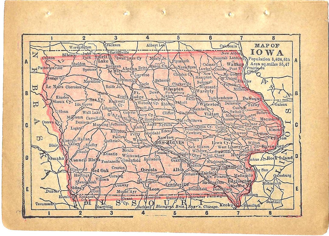 Vintage 1903 Iowa Map Book Page for Junk Journals, Collage, Mixed Media ...