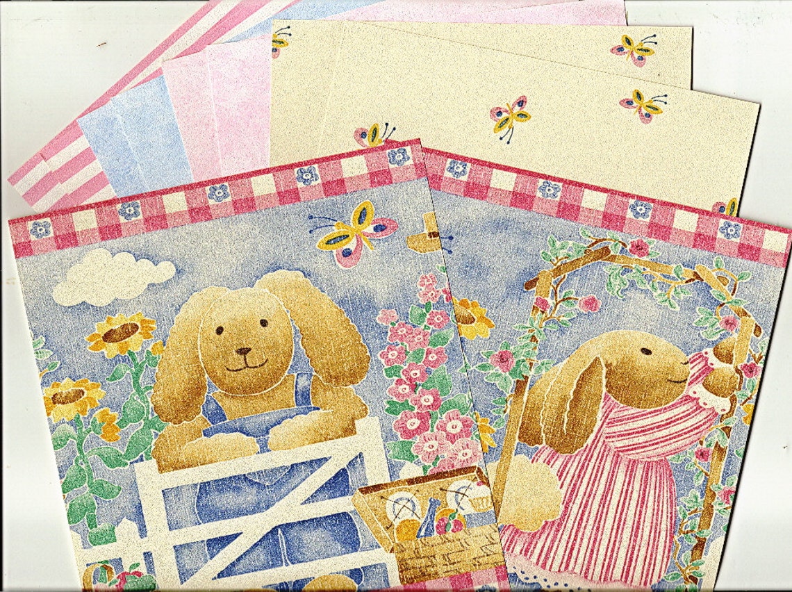 Pink and Blue Rabbit Wallpaper Pack for Card Making Hang | Etsy