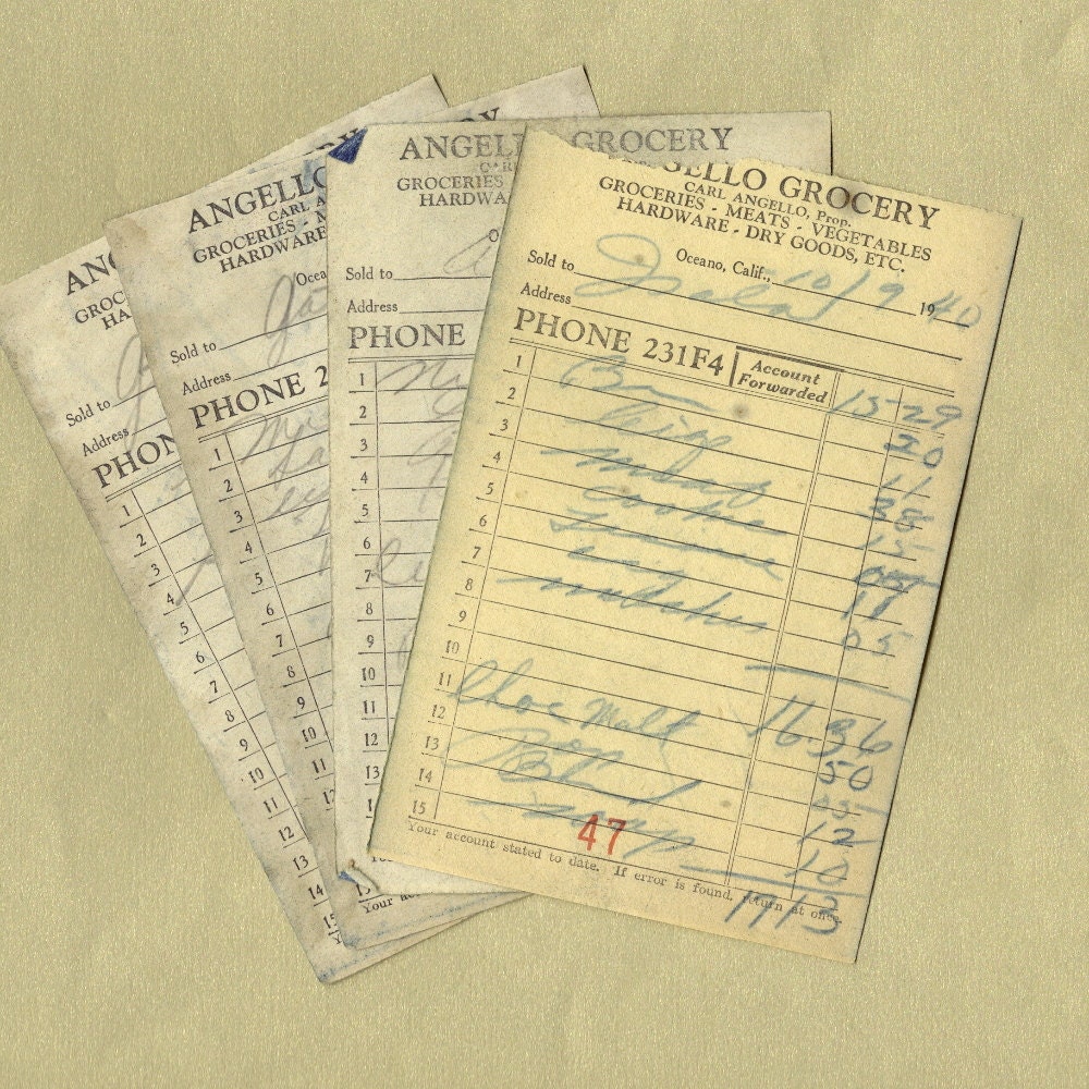 Vintage Handwritten Grocery Receipt List Credit Tags | Etsy
