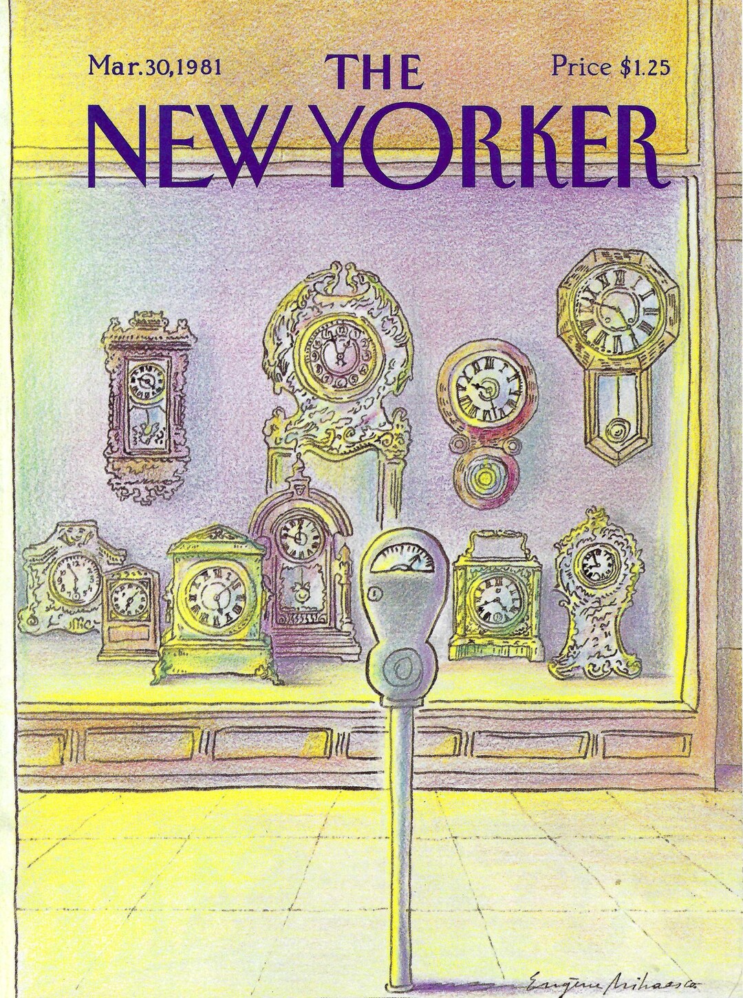 New Yorker Magazine Cover Mar. 30, 1981, A Shop for Clocks & A Parking ...