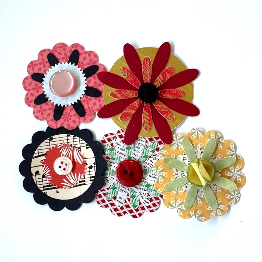 Layered Paper Flower Pack - 5 Embellishment Pieces for Junk Journals ...