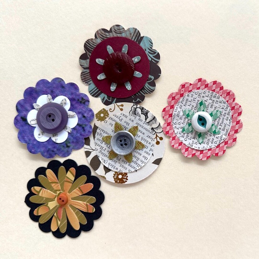 Layered Paper Flower Pack - 5 Embellishment Pieces for Junk Journals ...