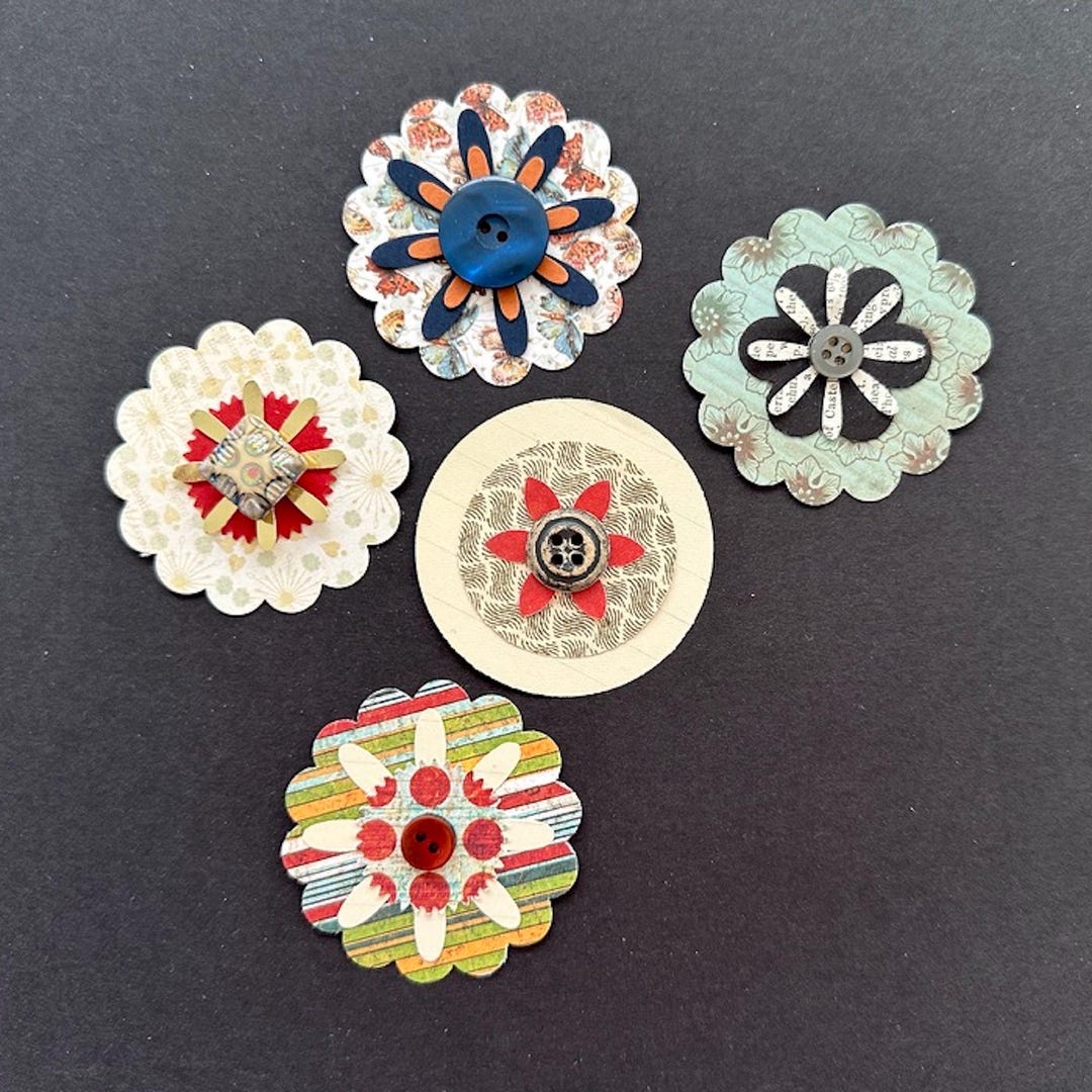 Layered Paper Flower Pack - 5 Embellishment Pieces for Junk Journals ...