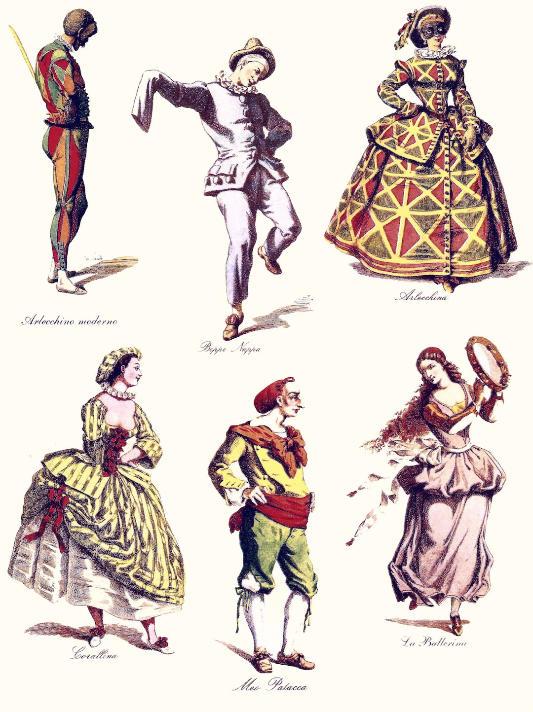 Italian Commedia Dell'arte Character Clip Art Page to Use in Paper Arts ...