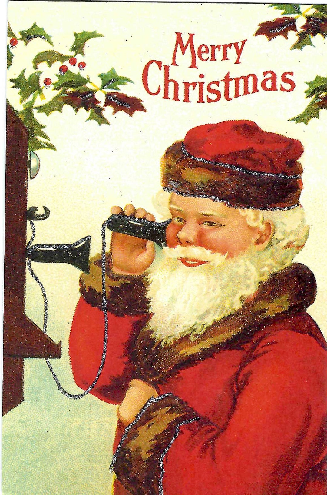 Santa Phoning Merry Christmas Greeting Postcard by Cavallini to Mail or ...