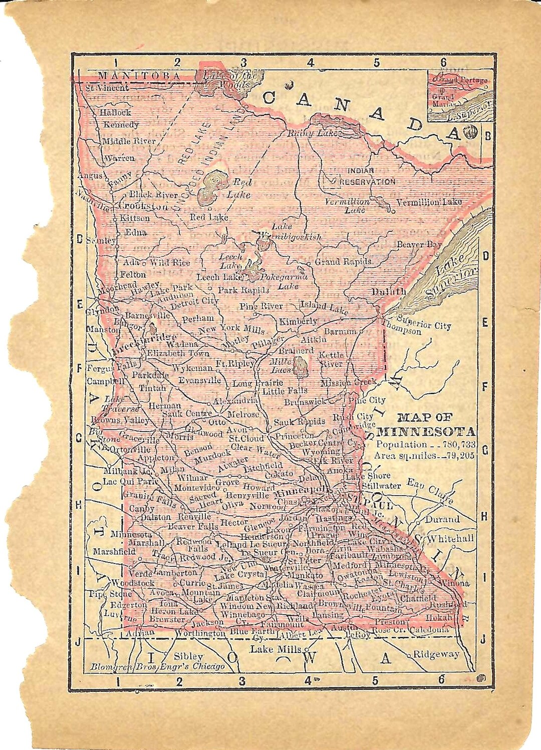 Vintage 1903 Minnesota Map Book Page for Junk Journals, Collage, Mixed ...