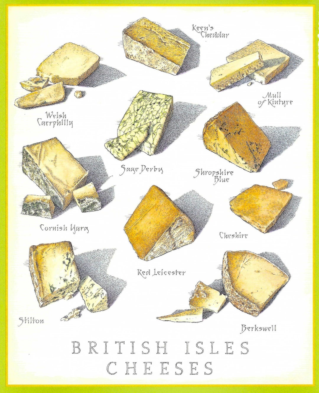 British Isles Cheeses Chart Poster by John Burgoyne for Cook's ...