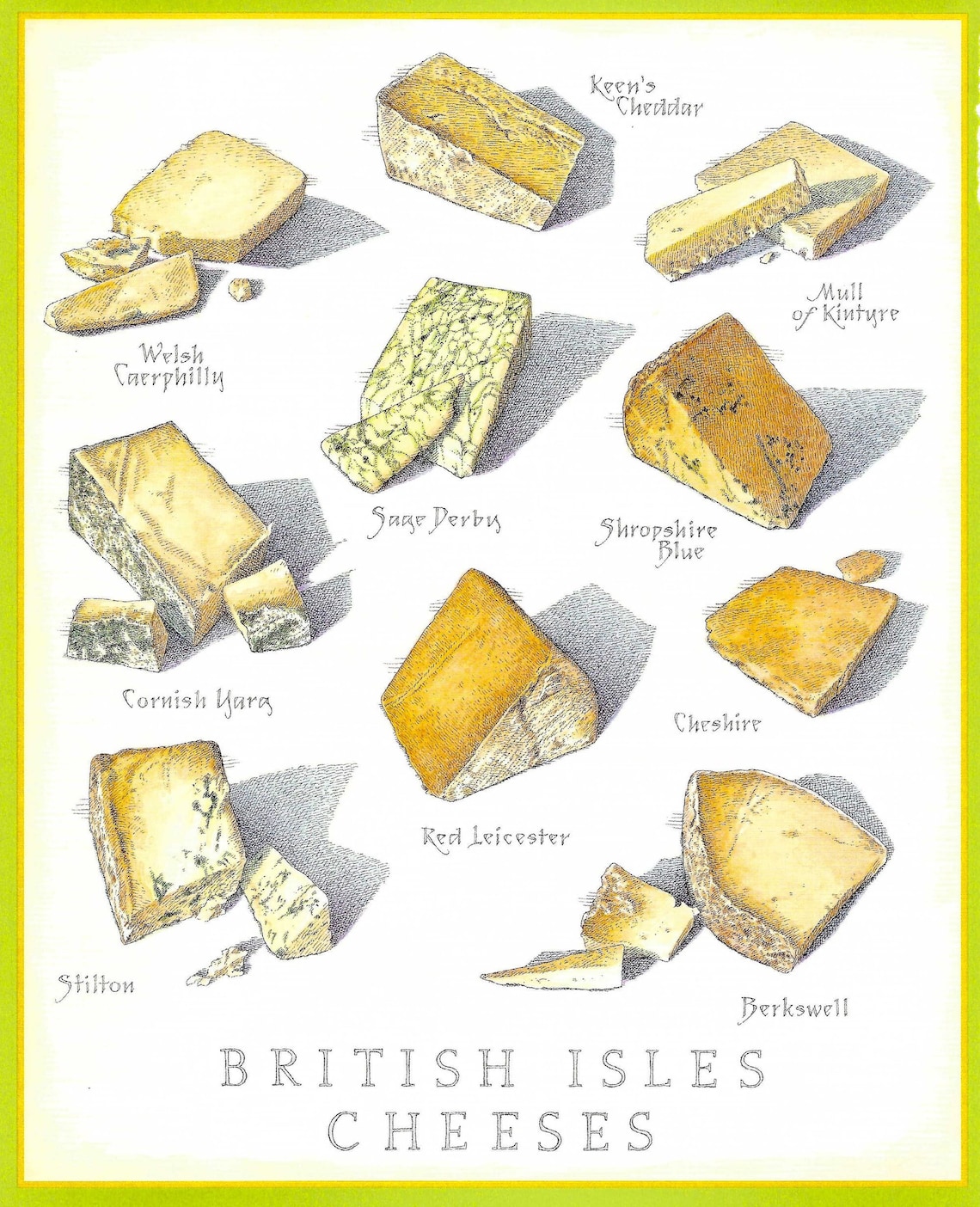 British Isles Cheeses Chart Poster by John Burgoyne for Cook's ...