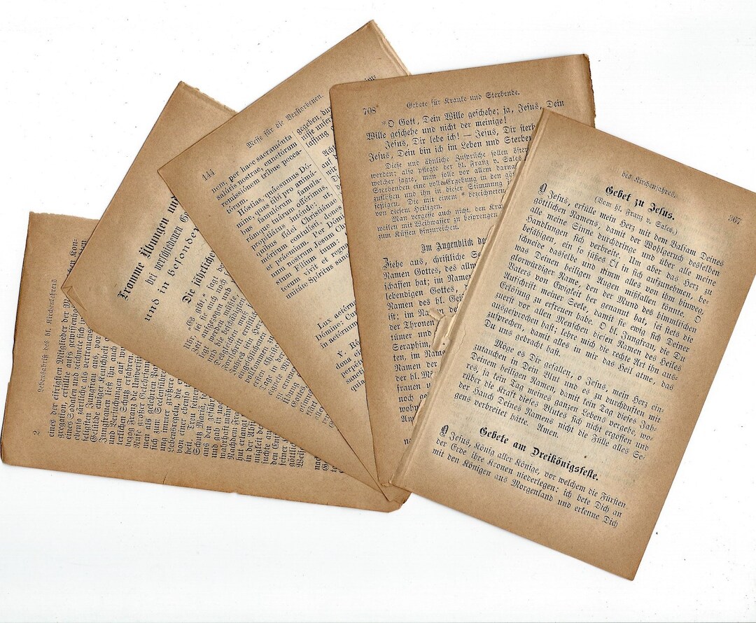 Antique German Religious Book Pages - Assorted Set of 5 Pages PSS 3849 ...
