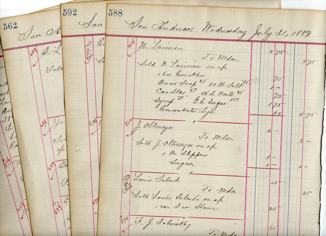 Antique General Store 1889 San Andreas CA Ledger Page, Mercantile ...