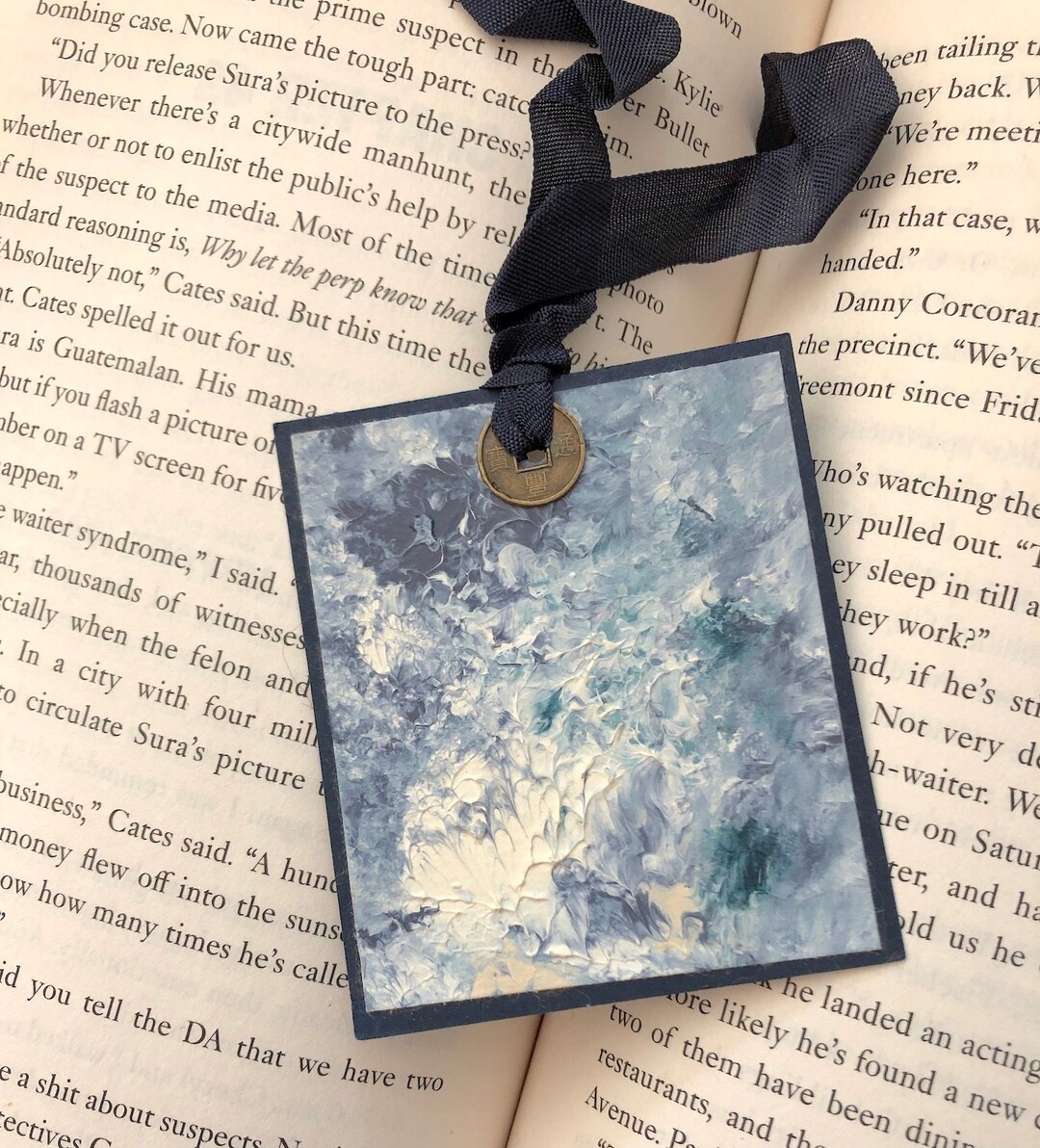 Mixed Media Angry Seas Collage Bookmark for Books, Navy Blue Unique ...