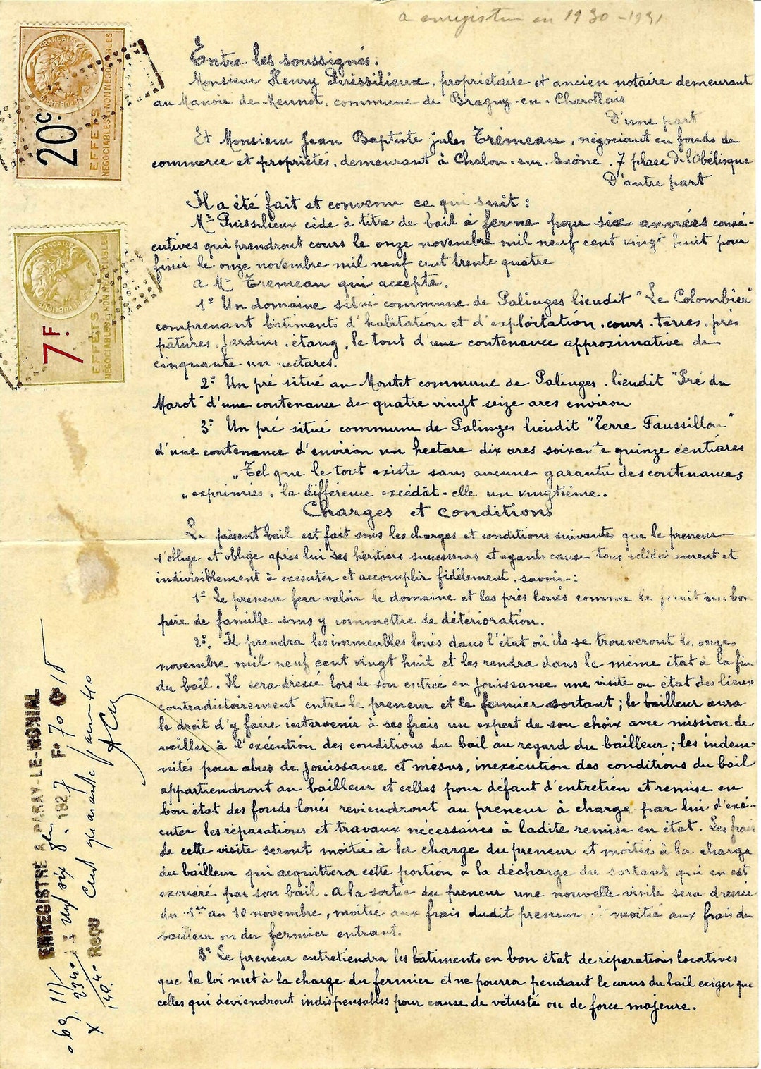 1927 French Vintage Document Page With Legal Information and Tax Stamp ...