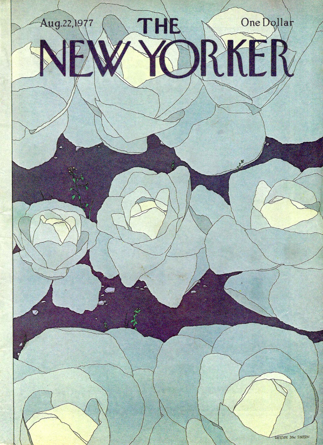 New Yorker Magazine Cover Aug. 22, 1977, White Roses by Gretchen Dow ...