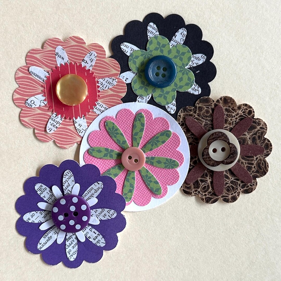 Layered Paper Flower Pack - 5 Embellishment Pieces for Junk Journals ...