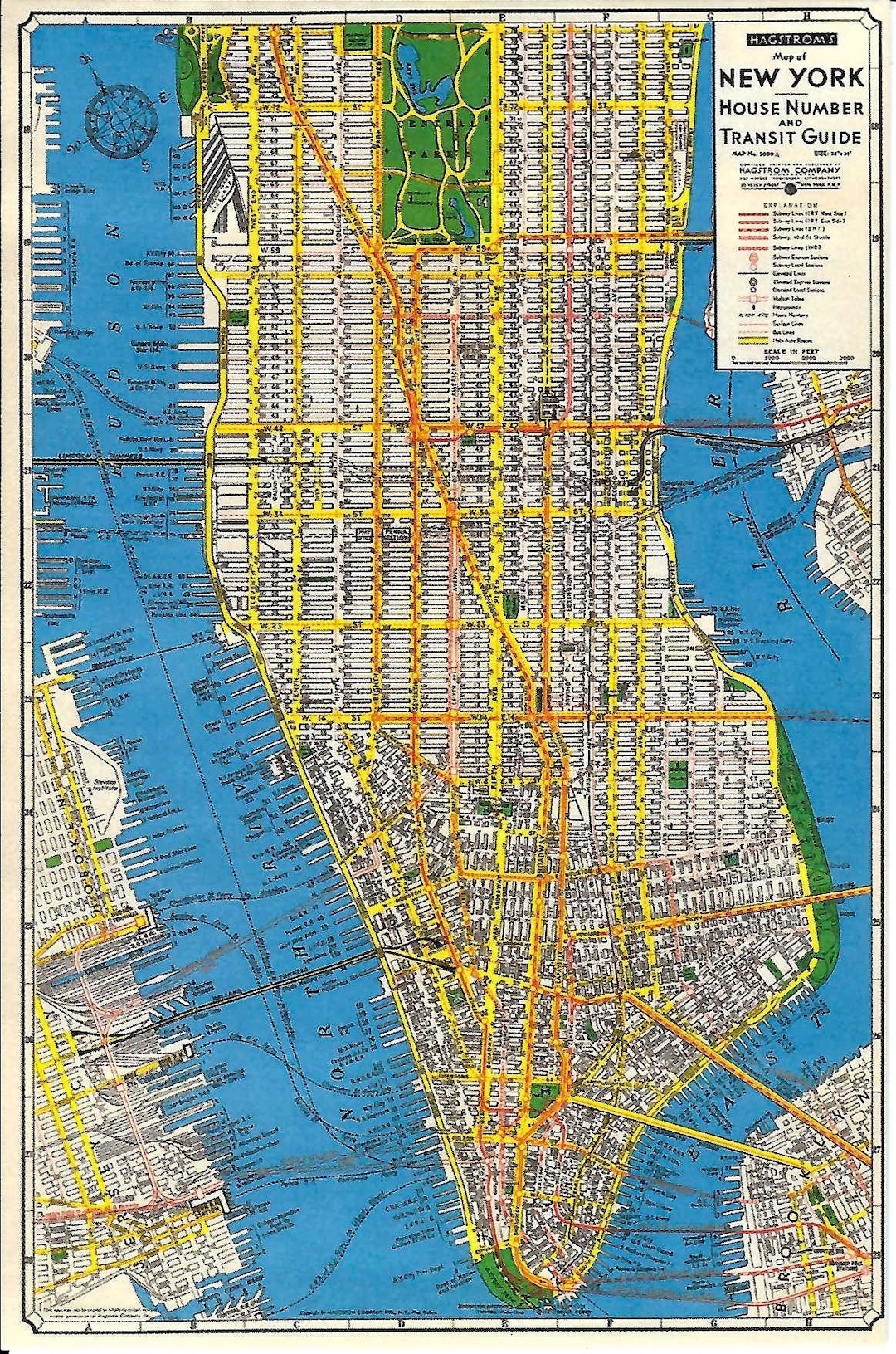 Vintage New York City House Number & Transit Guide Map Postcard by ...