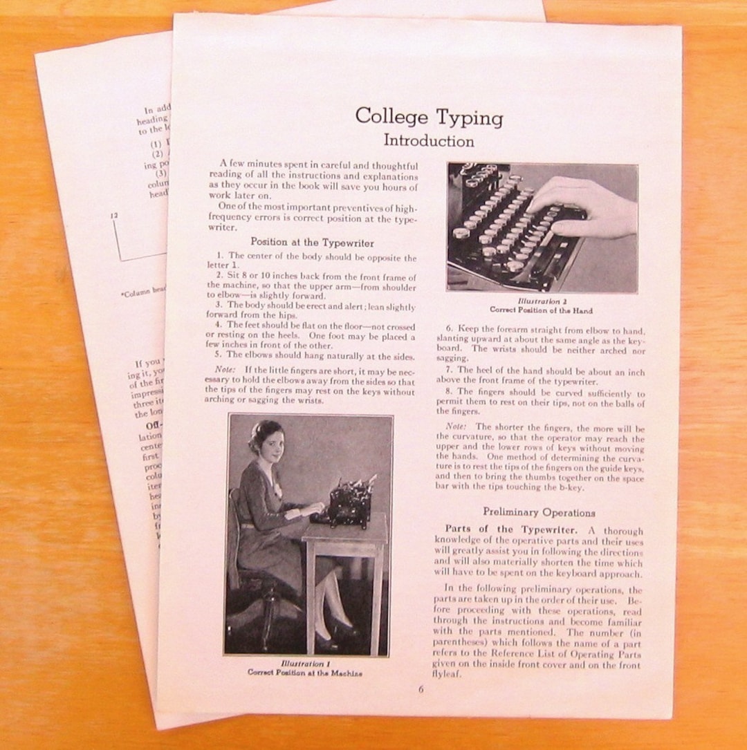 Vintage College Typing Book Pages - Assorted Set of 5 Pages Collage ...