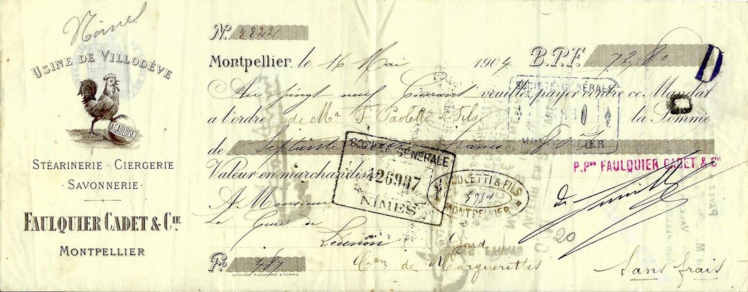 Vintage May 1904 French Cashiers Cheque Original Check Document PSS ...