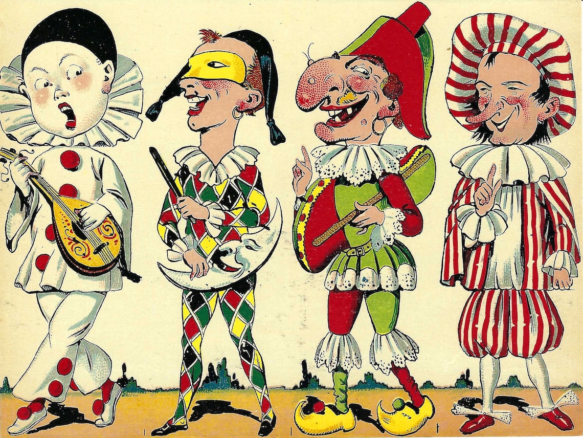 Italian Commedia Dell'arte Cartoon Characters Print to Frame or in ...
