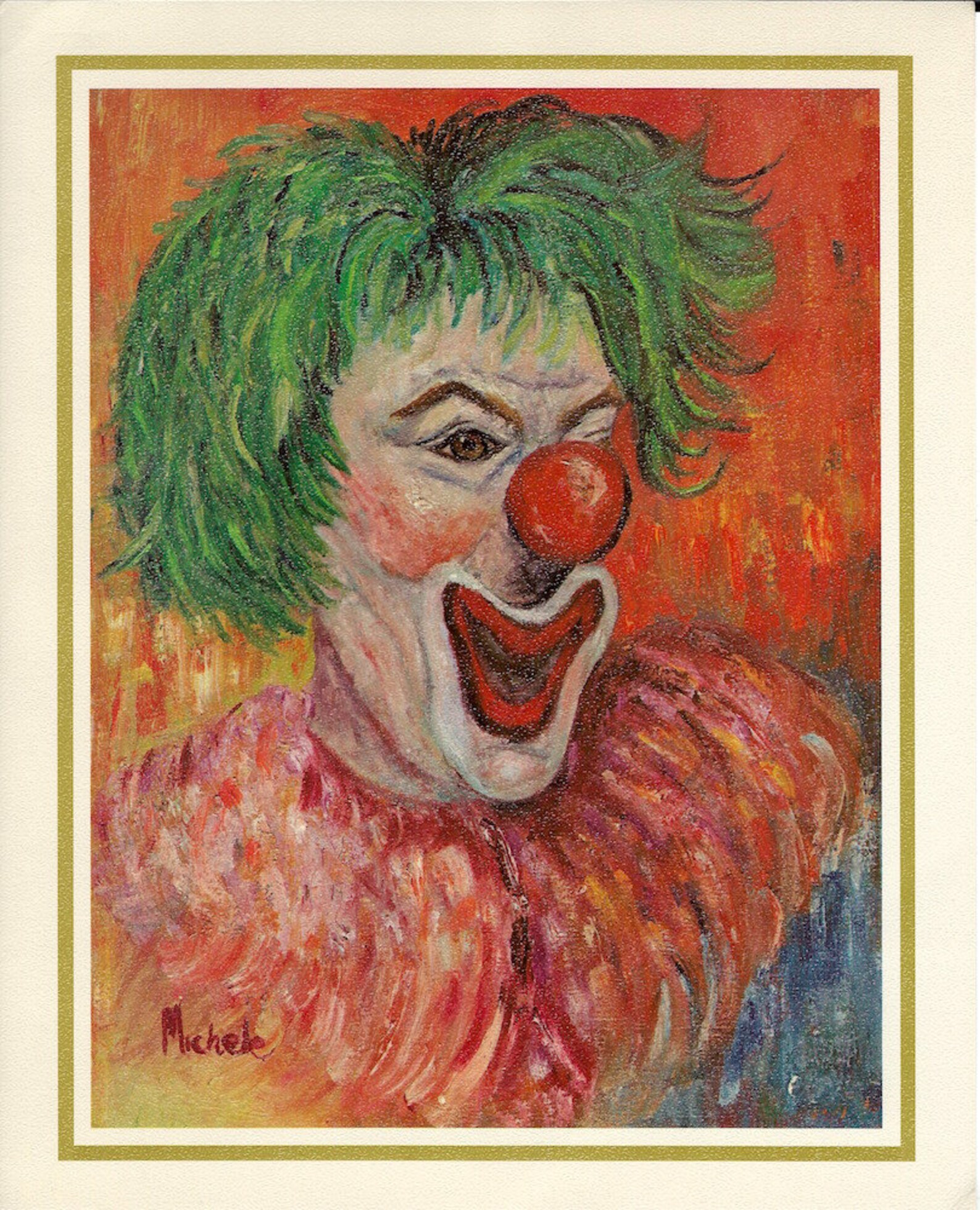 Vintage Angry Clown Print by Clown Artist Michele to Frame or for Paper ...
