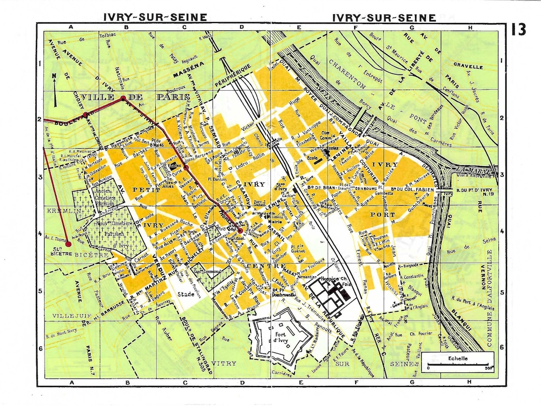 Vintage Paris Ivry-sur-seine Map to Frame or for Collage, Scrapbook ...