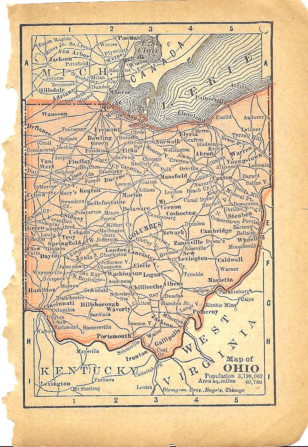 Vintage 1903 Ohio Map Book Page for Junk Journals, Collage, Mixed Media ...