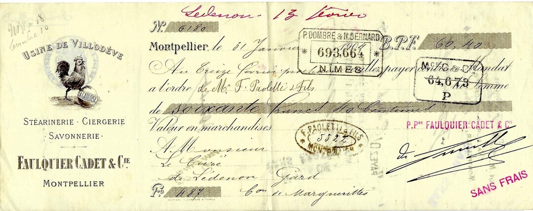 Vintage 1904 French Cashiers Cheque Original Check Document PSS 5855 - Etsy