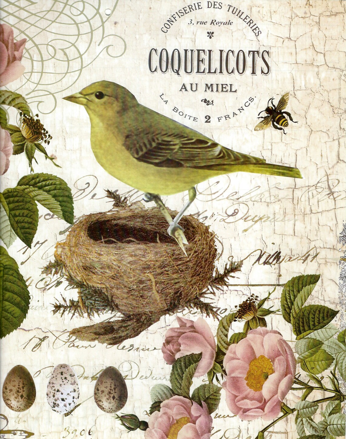 French Yellow Bird Collage Digital Instant Download for Scrapbooking ...