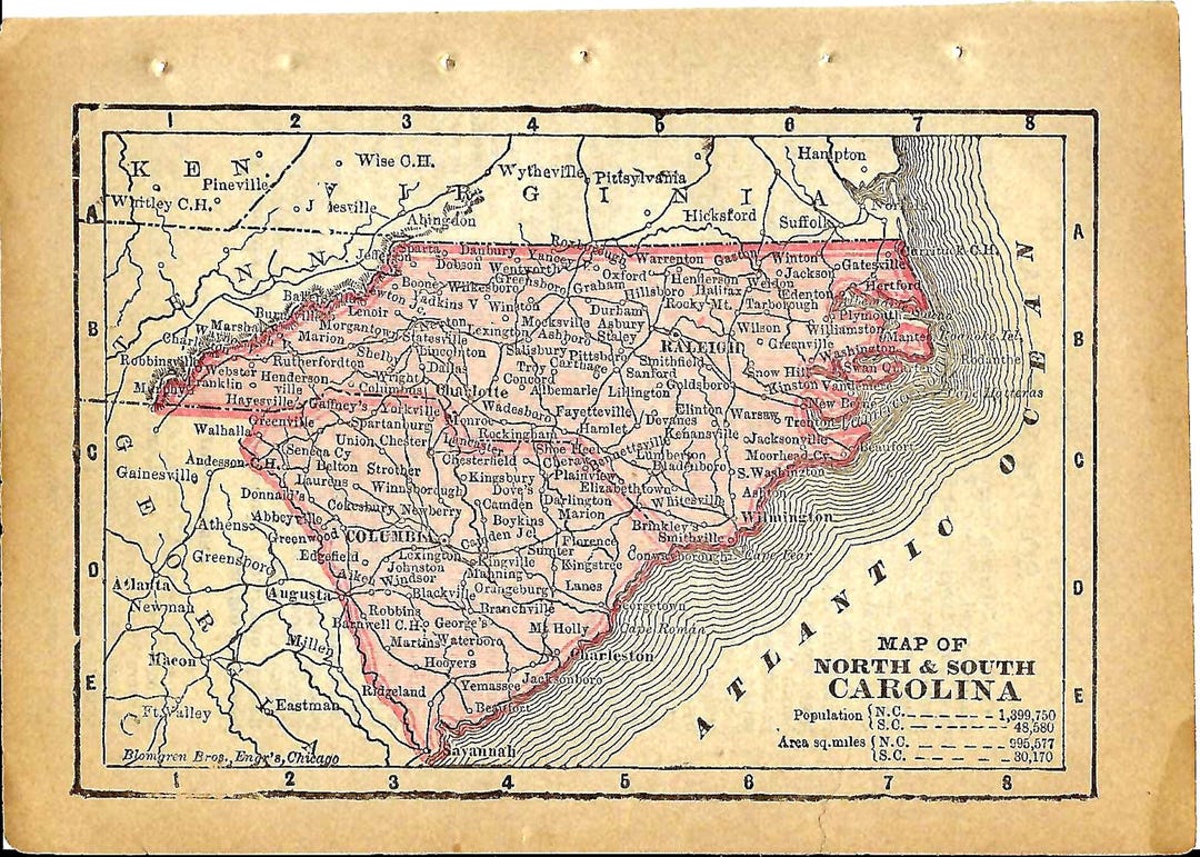 Vintage 1903 North & South Carolina Map Book Page for Junk Journals ...