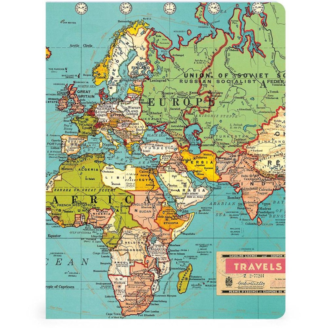 Vintage World Map Journal Notebook by Cavallini & Co. Blank Grid Lined ...