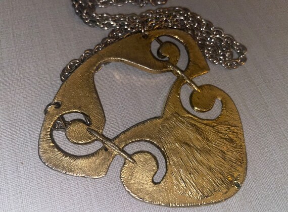 Vintage Aztec Design Gold Tone Statement Pendant Neck… - Gem