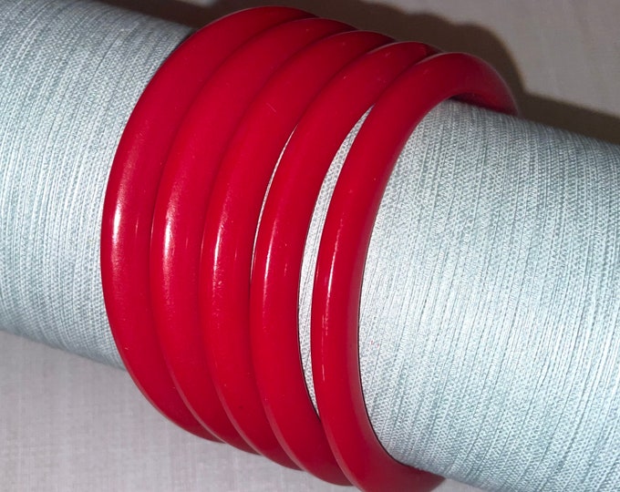 Vintage MOD Cherry Red Bakelite Bangles Bracelets LOT of Five - Etsy