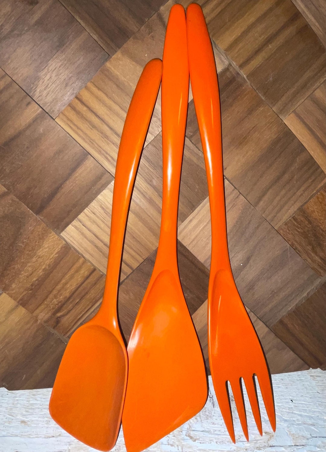 Vintage Mid Century Orange Melamine Rosti Design Serving Fork Slanted ...