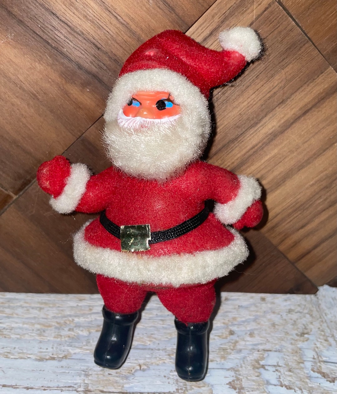 Vintage Mid Century Flocked Santa Claus Plastic Statue Christmas Decor ...