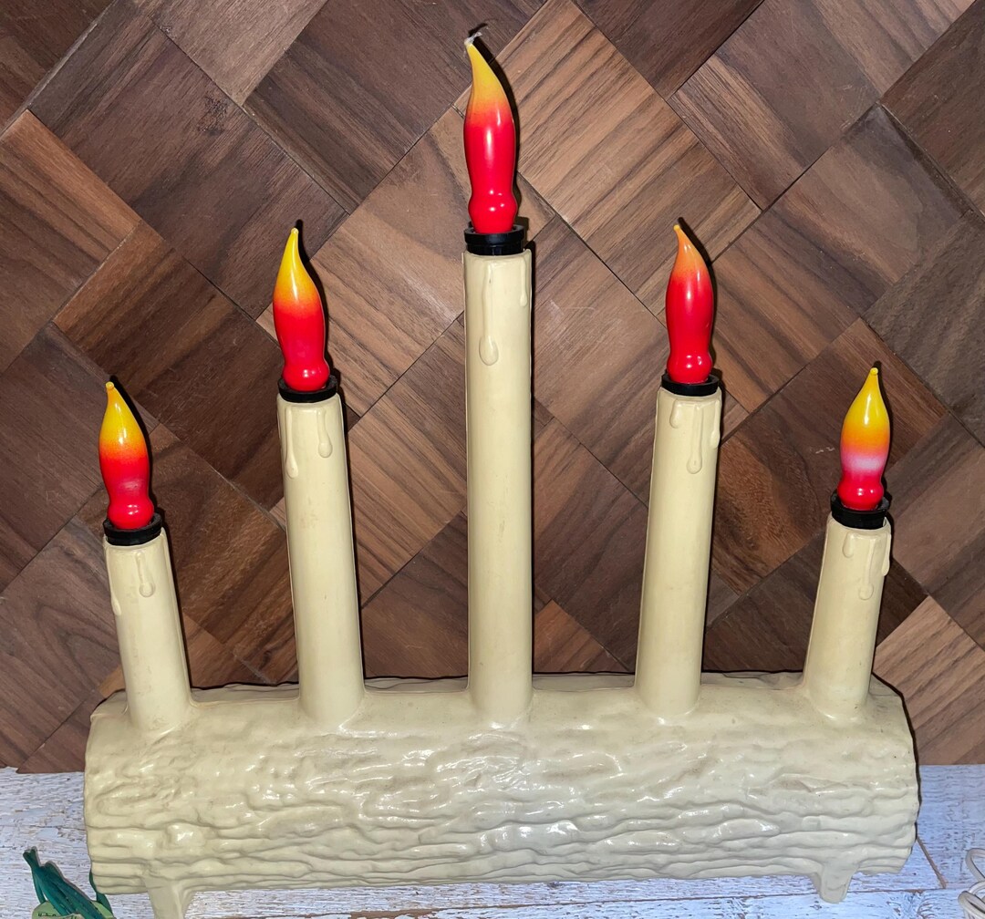 Vintage Rare Mid Century Yule Log Candelabra Candolier Light up Hard ...