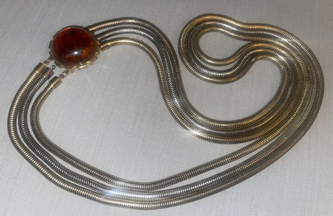 Vintage MOD 80s Gold Tone Triple Strand Snake Chain Long Necklace - Etsy