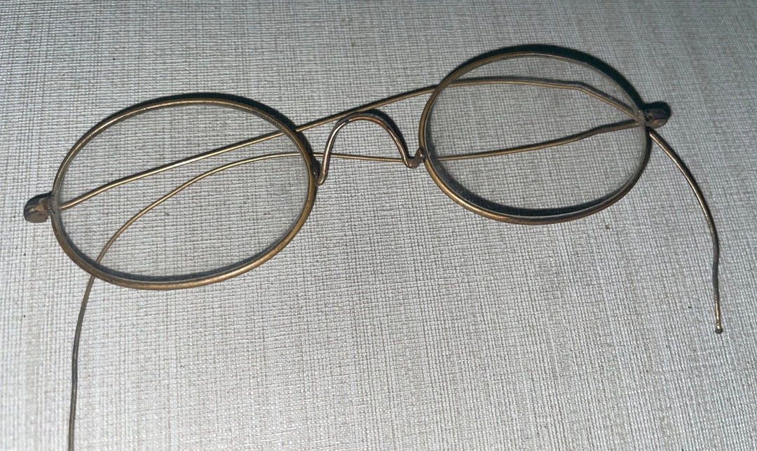 Vintage 1800s Brass and Glass Wire Frame Spectacles Glasses With Case ...