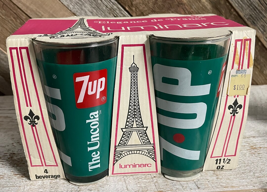 Vintage 7up the Uncola Green Graphic Tumbler Pint Glasses LOT of Four ...