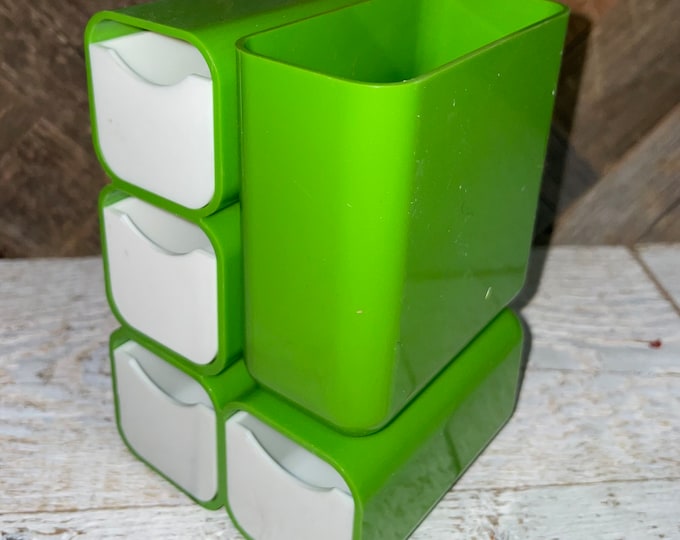 Vintage 70s Green Cube Plastic Desk Organizer Caddy With Box 1973 ...
