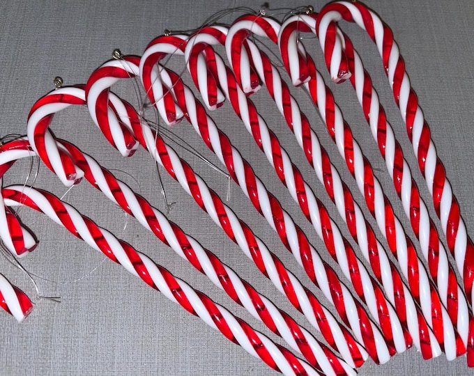 Vintage Red and White Twisted Plastic Candy Cane Ornaments LOT of Eight ...