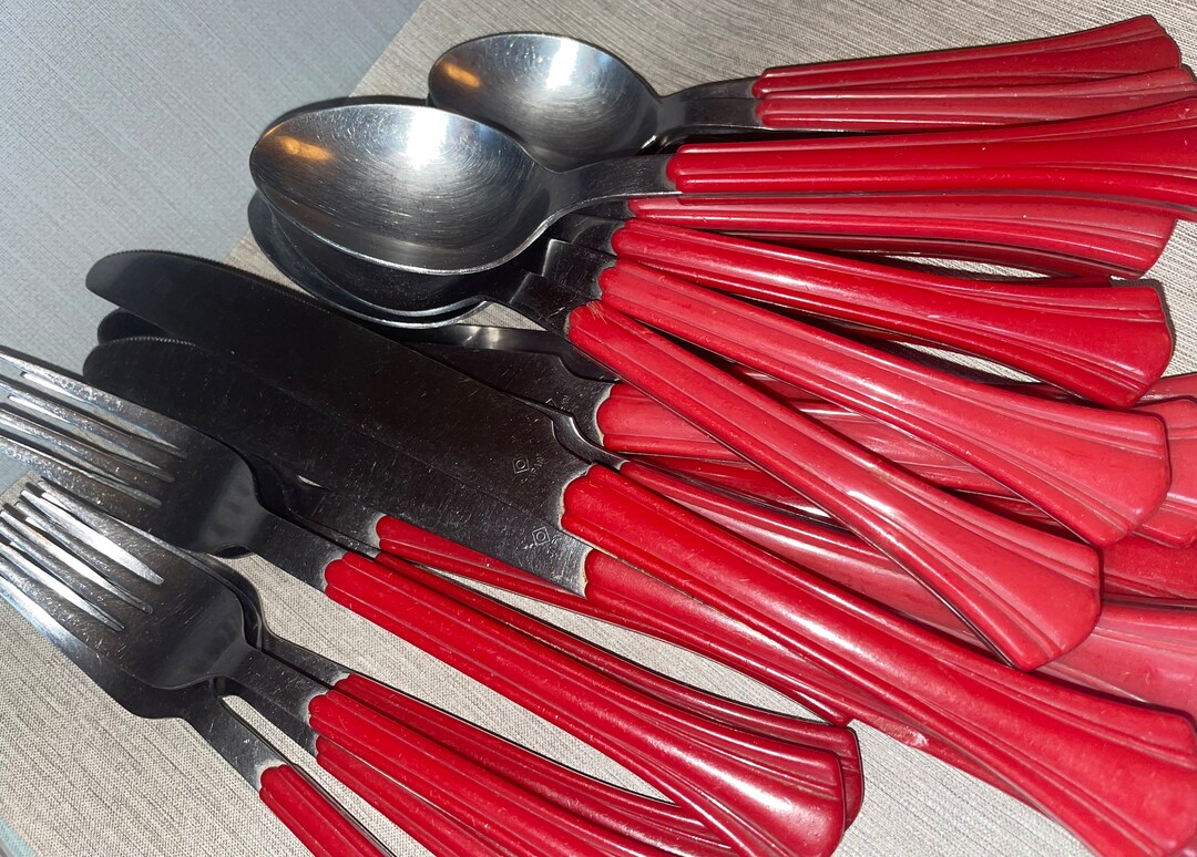 Sale..vintage Mid Century Stainless and Red Molded Plastic Handle ...